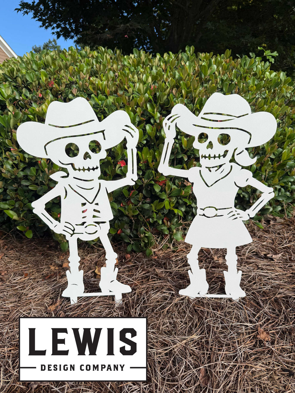 Cowboy & Cowgirl Skeleton Yard Stakes – Metal Halloween Outdoor Décor ...